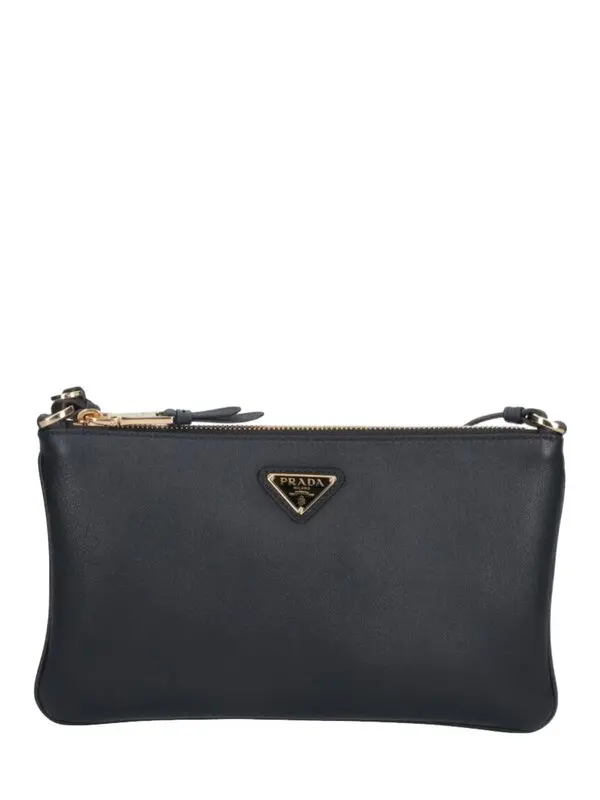 Prada Logo Plaque Zipped Shoulder Bag - Black