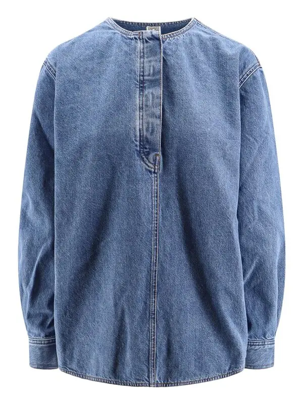 TOTEME Band Collar Buttoned Denim Shirt - Blue