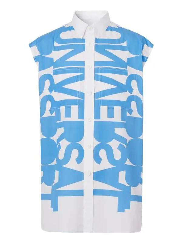 Burberry Allover Printed Buttoned Sleeveless Shirt - Blue