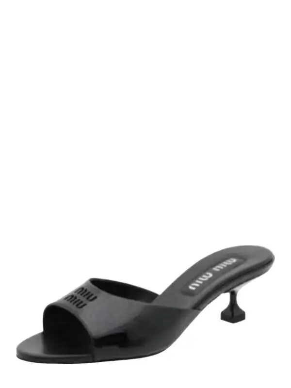 Miu Miu Open Toe High Heel Slip-on Sandals With Logo Detailing - Miu Miu