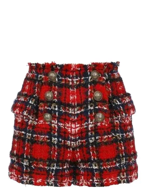 Balmain Frayed Check Tweed Shorts - Multicolor