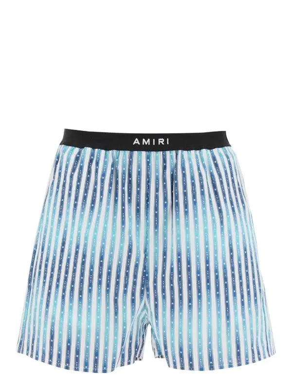 Amiri Logo Tape Striped Loose Fit Shorts - Blue
