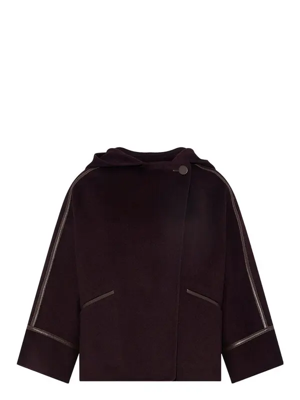 YVES SALOMON Hooded Leather-trimmed Jacket - Wine Red