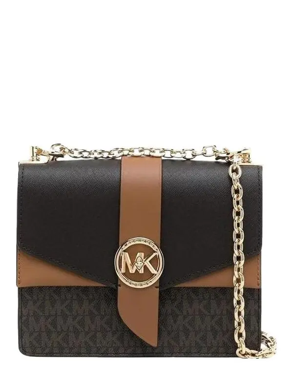 Michael Kors Greenwich Logo Plaque Shoulder Bag - Black