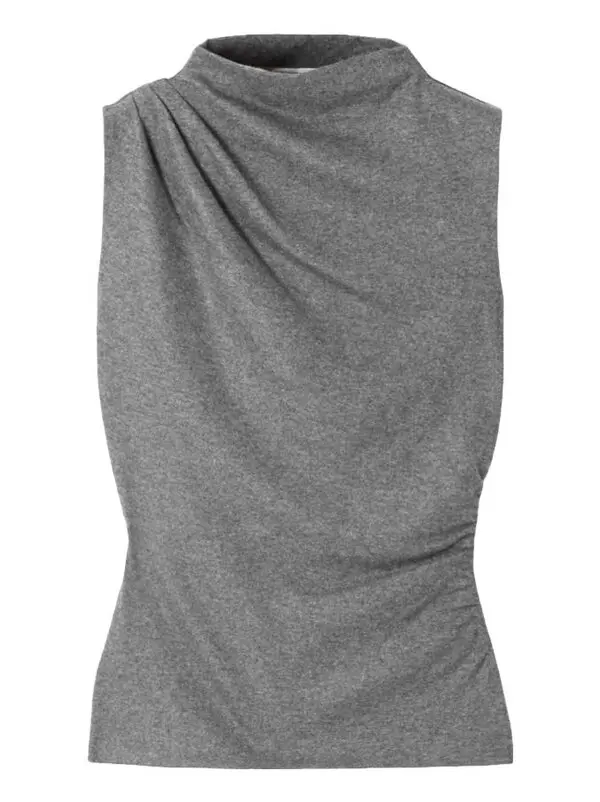 Veronica Beard Mylie Ruched Knitted Turtleneck Tank - Grey