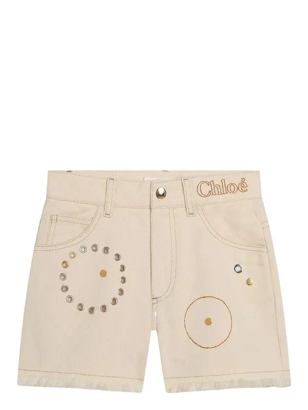 Chloé Logo Embroidered Denim Shorts - Nude