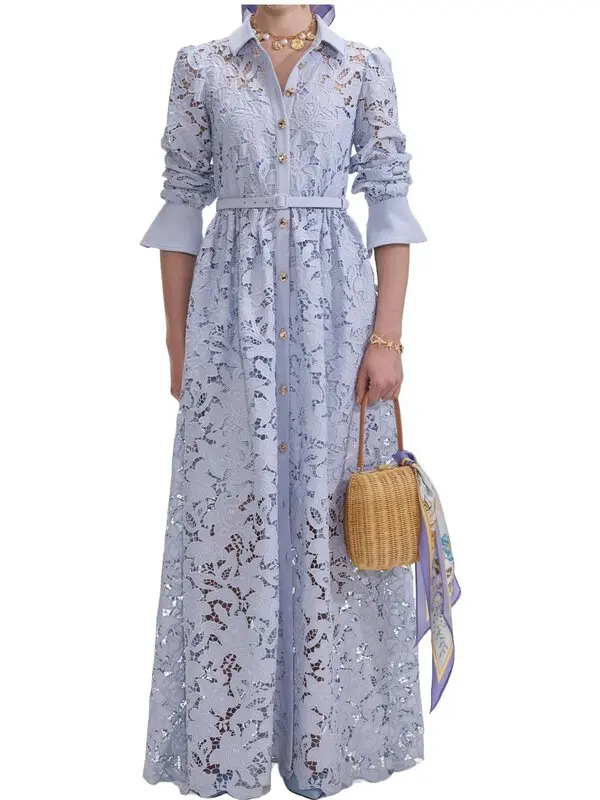 SELF-PORTRAIT Lace Collared Maxi Dress - Blue