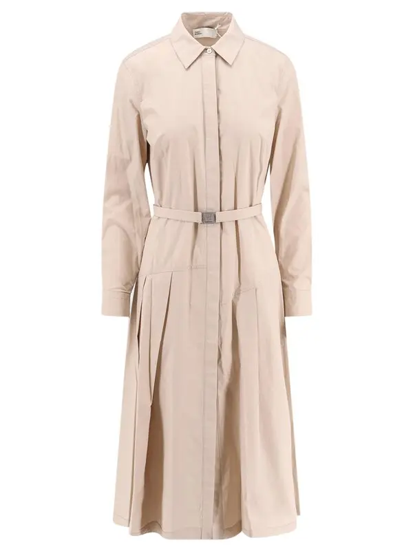 Tory Burch Pleated Shirt Dress With Elasticated Belt - Beige