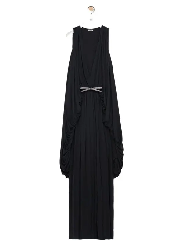 Loewe Draped Embellished V-neck Maxi Dress - Black