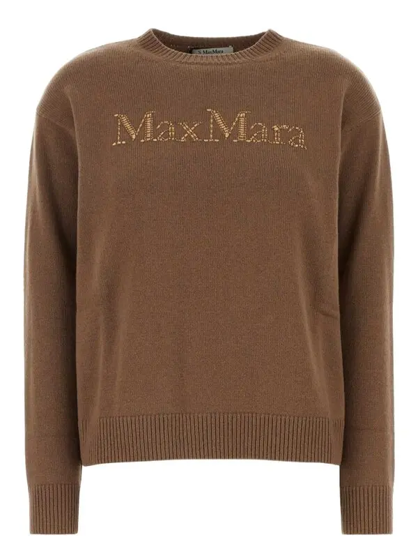 Max Mara Logo Embellished Crewneck Jumper - Camel