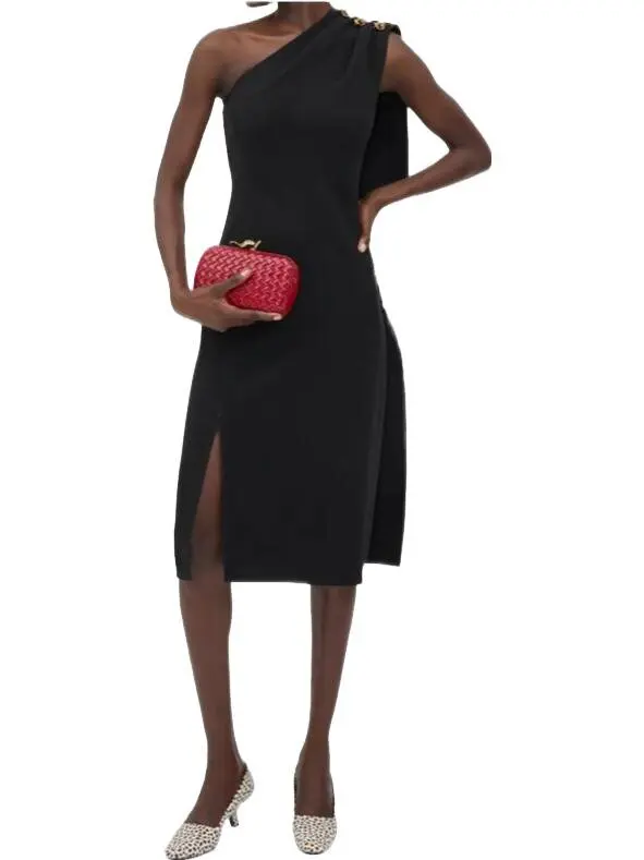 Bottega Veneta Crepe One-shoulder Dress With Metal Knot Detail - Black