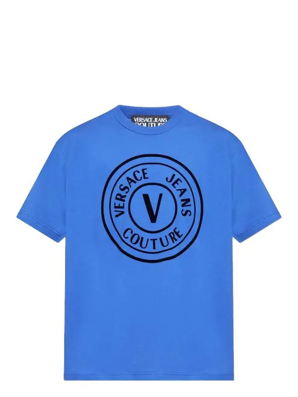 Versace Logo Printed Crewneck T-shirt - Blue