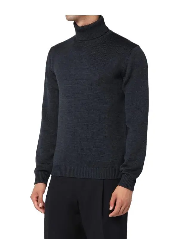ROBERTO COLLINA Ribbed Turtleneck Knit Sweater - Black