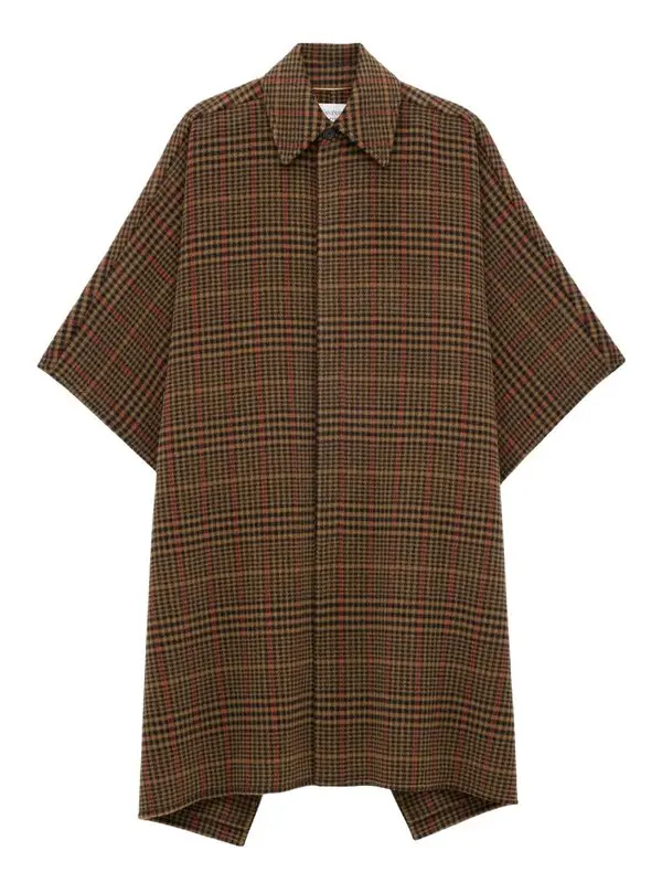 Saint Laurent Plaid Short-sleeved Cape - Caramel Black Red