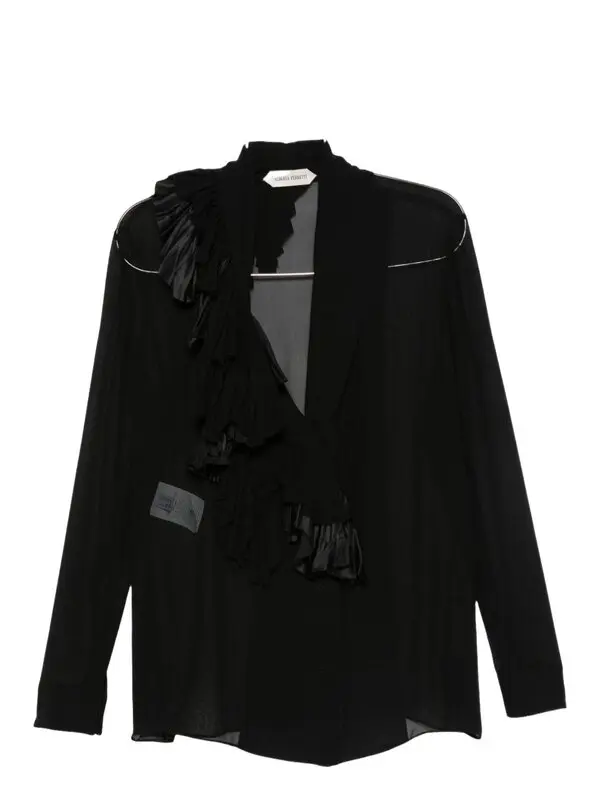 Alberta Ferretti Long Sleeve Shirt With Ruffle Detail - Black