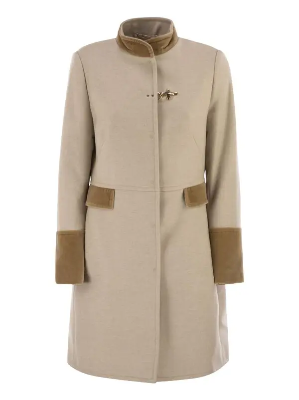 FAY Virginia Velvet-trim Coat - Beige