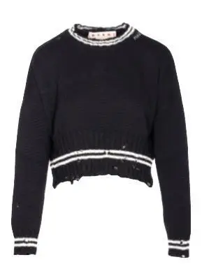 Marni Distressed Crewneck Knitted Jumper - Black