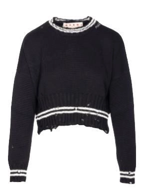 Marni Distressed Crewneck Knitted Jumper - Black