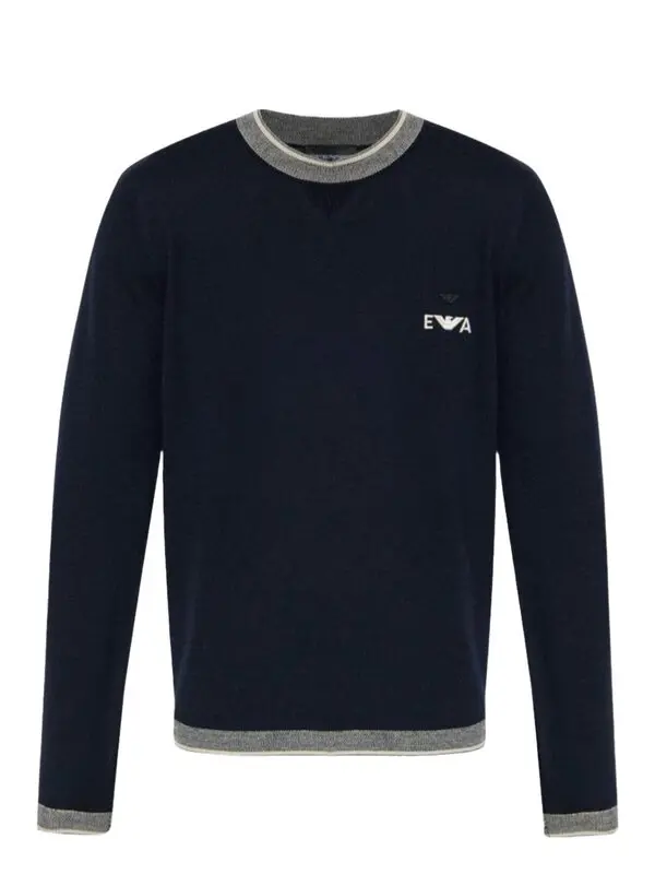 Emporio Armani Embroidered Logo Wool Sweater - Navy Blue