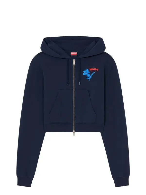 Kenzo Embroidered Floral Zip-up Hoodie - Black