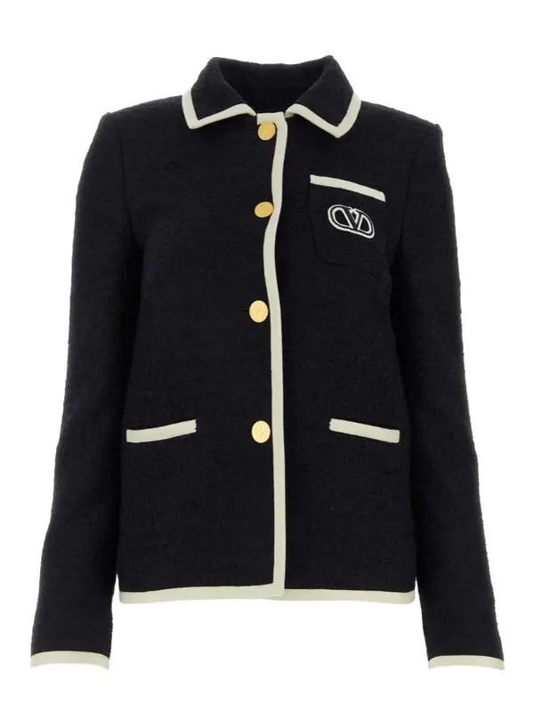 Valentino Garavani Logo Detailed Buttoned Jacket - Black