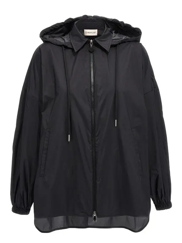 Moncler Zip-up Hooded Jacket With Ruffle Detail - Black