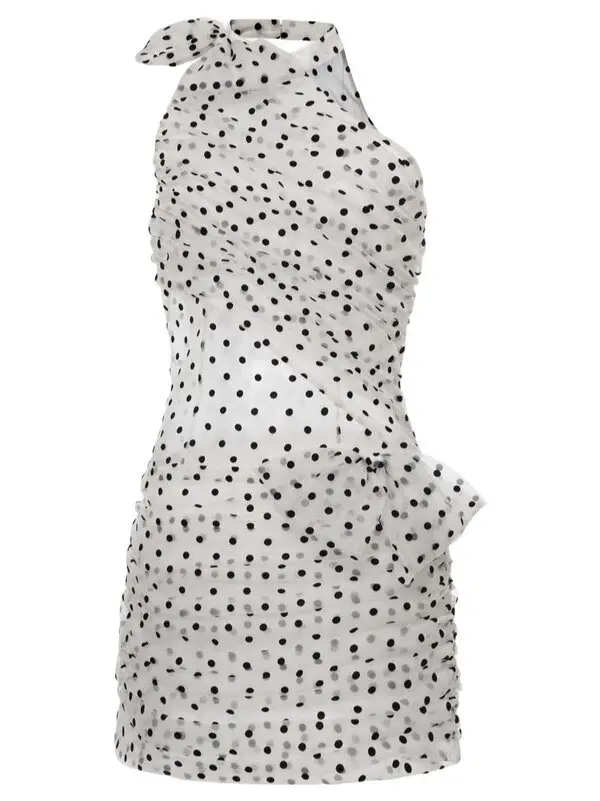 Alessandra Rich Polka Dot Organza Mini Dress - White