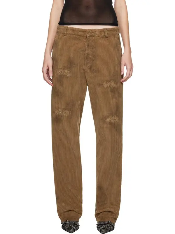 Dsquared2 Corduroy Distressed Straight Leg Pants - Brown