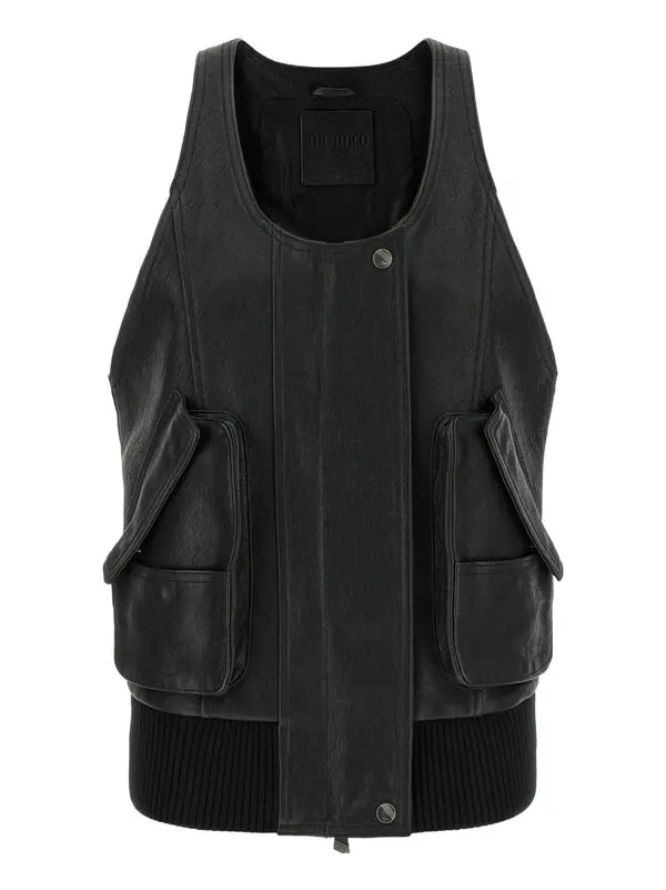 Attico Hammered Leather Gilet - Black