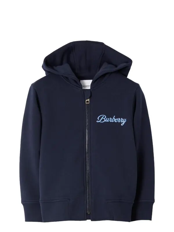 Burberry Logo-print Zip-up Cotton Hoodie - Black