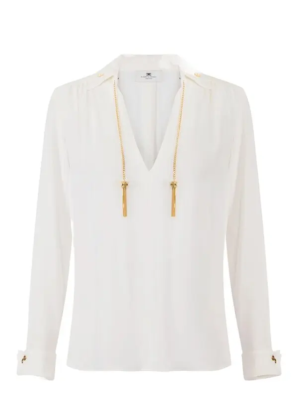 Elisabetta Franchi Embellished Georgette Blouse With Tassels - Ivory