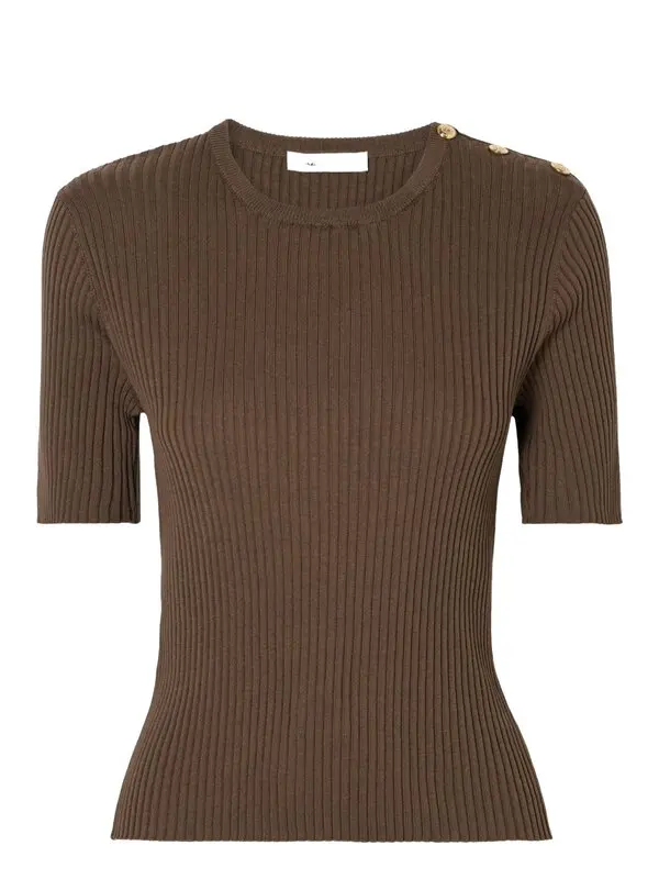 BLAZÉ MILANO Ribbed Crew Neck Short Sleeve Knitwear - Brown