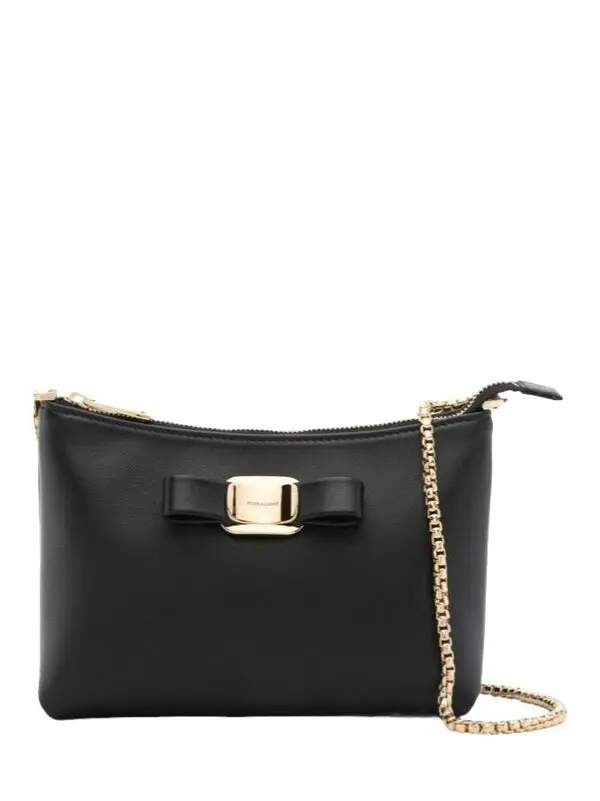 FERRAGAMO Bow Detail Zippered Shoulder Bag - Black