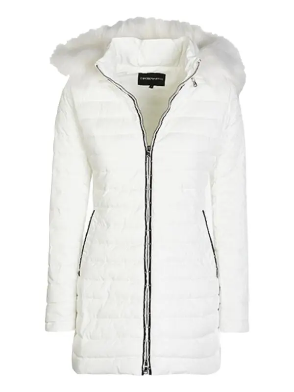 Emporio Armani Hooded Cotton-padded Jacket With Logo Detail - White