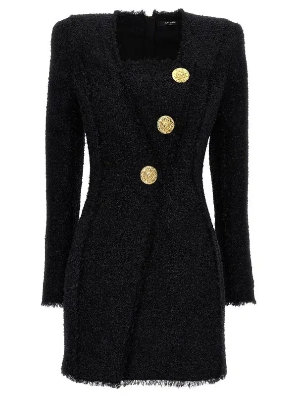 Balmain Glitter Detail Tweed Mini Dress - Black