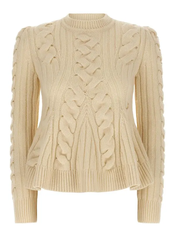 Alexander McQueen Peplum Cable Knit Jumper - White