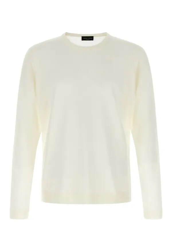 ROBERTO COLLINA Round Neck Long Sleeve Sweater With Lace Trim - White