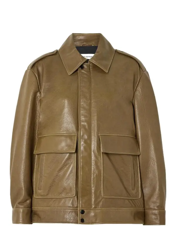 Nour Hammour Drey Textured Leather Jacket - Green