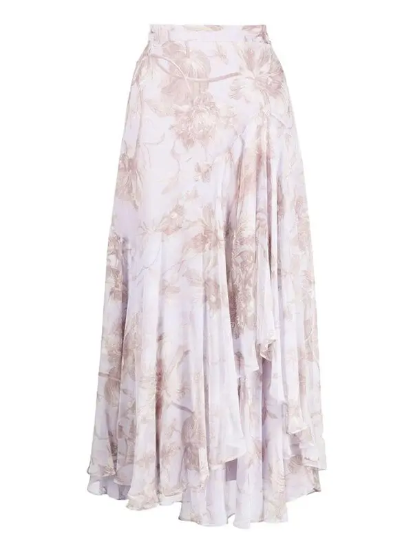Erdem Printed Asymmetrical Layered Midi Skirt - White