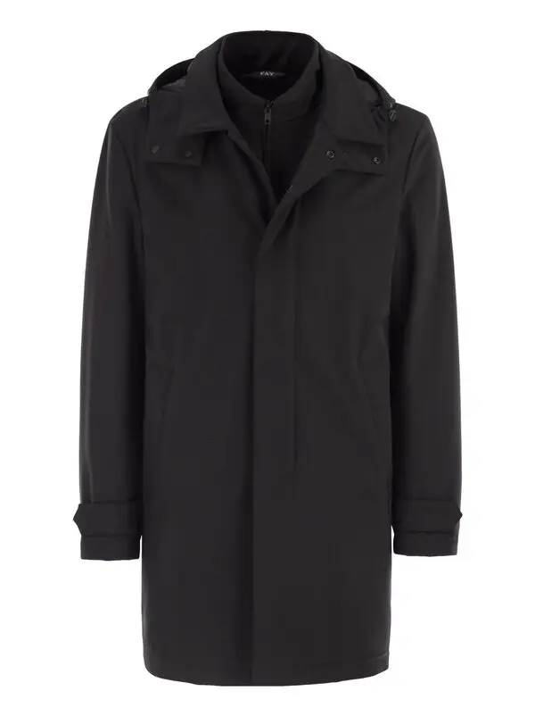 FAY Travel Stretch Jersey Coat - Black