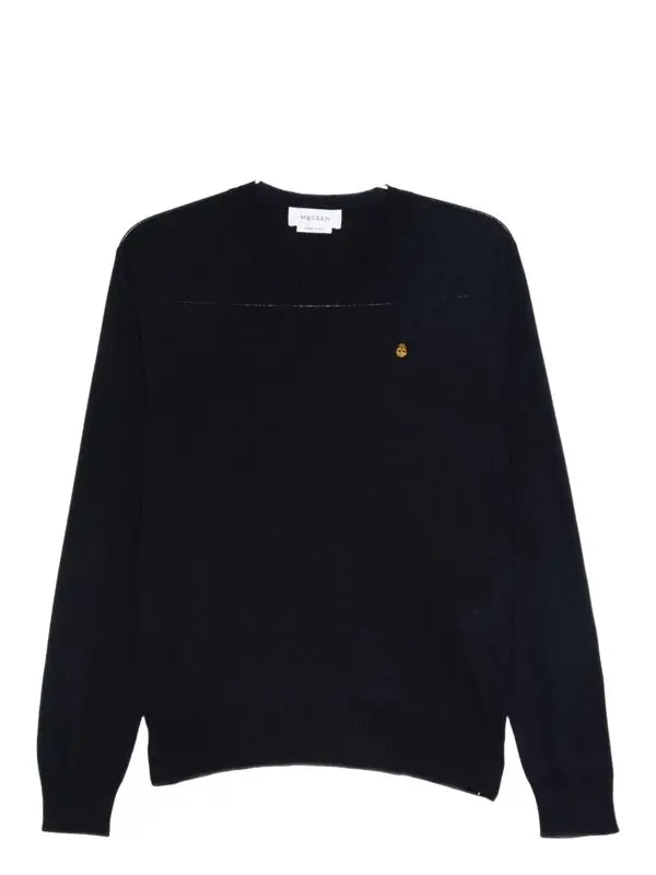 Alexander McQueen Crew Neck Sweater With Embroidered Graphic - Black