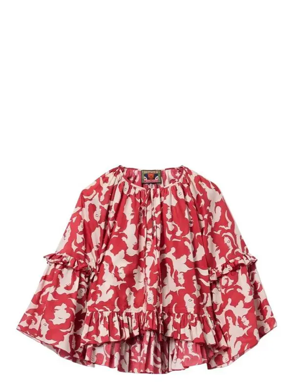 La DoubleJ Ruffled Tie-neck Boho Blouse - Red