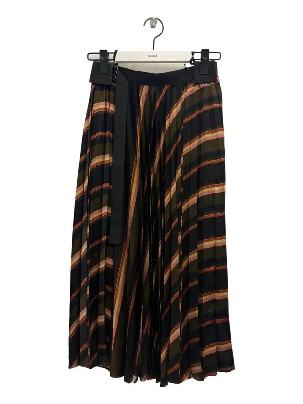 Sacai Pleated Striped Skirt - Black