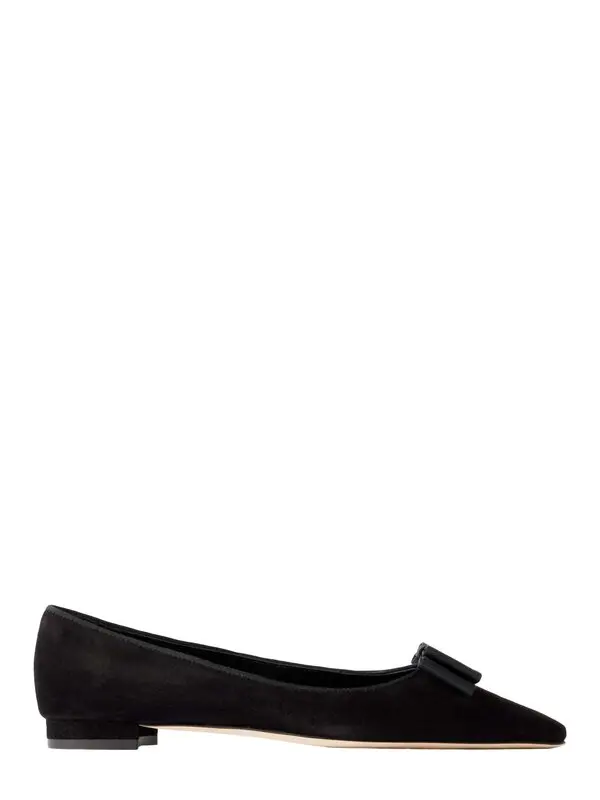 Manolo Blahnik Pointed Toe Flats With Bow Detail - Black