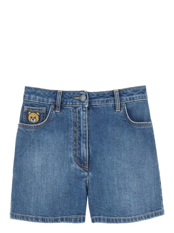 Moschino Teddy Bear Patch Denim Shorts - Blue
