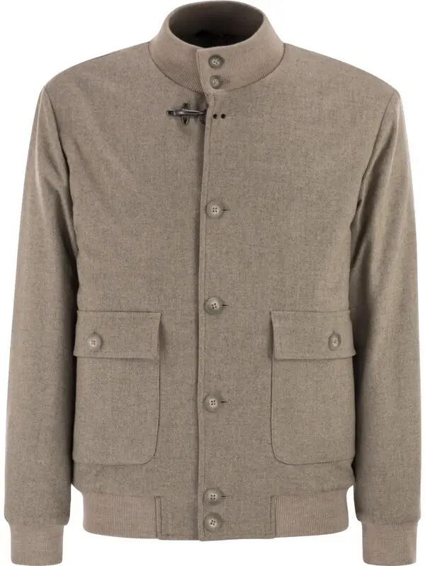 FAY Suede Bomber Jacket With Hook Detail - Gray