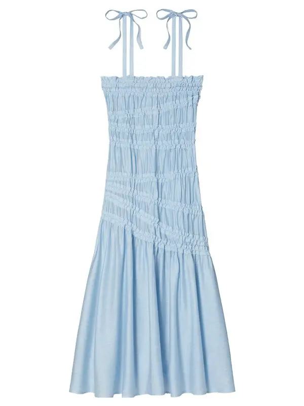 Tory Burch Shirred Midi Dress - The Sky Is Light Blue