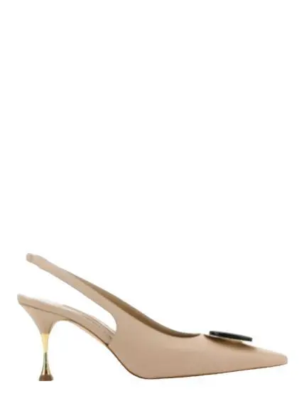 Manolo Blahnik Pointed-toe Slingback Pumps With Elastic Ankle Strap - Nude