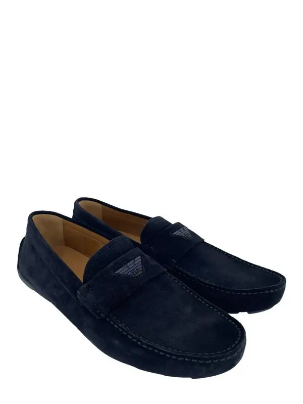 Emporio Armani Suede Loafers With Eagle Detail - Black