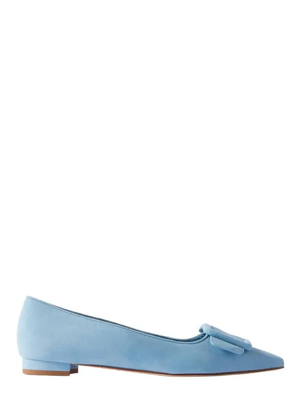 Manolo Blahnik Maysale Suede Point-toe Flats With Buckle Detail - Blue